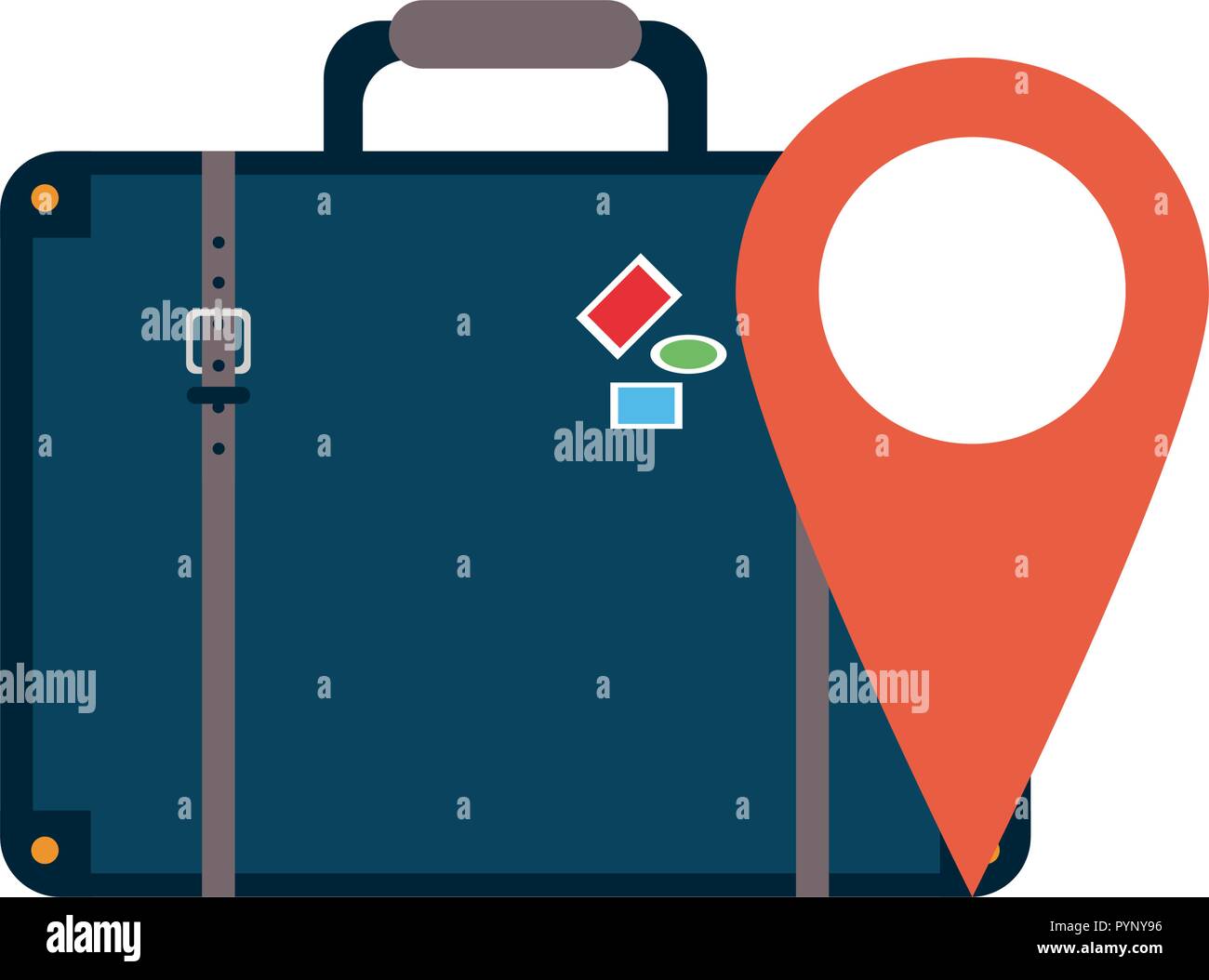 Travel suitcase and location pin symbols vector illustration graphic ...