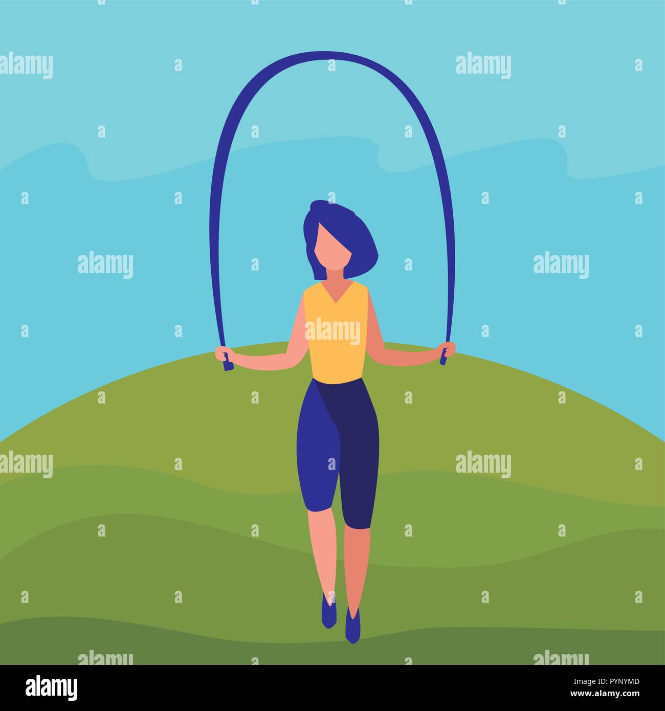 young woman jumping rope vector illustration design Stock Vector Image ...