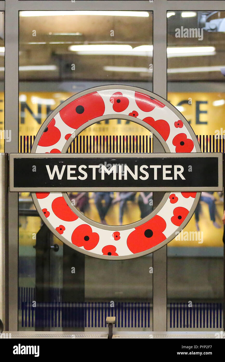 Westminster Underground Station, London, UK 29 Oct 2018 - Westminster ...
