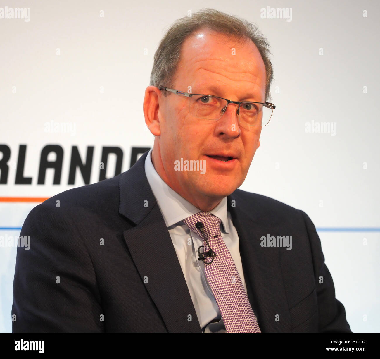 London, UK. 29th Oct, 2018. Nick Barton, CEO Luton Airport, speaking at ...