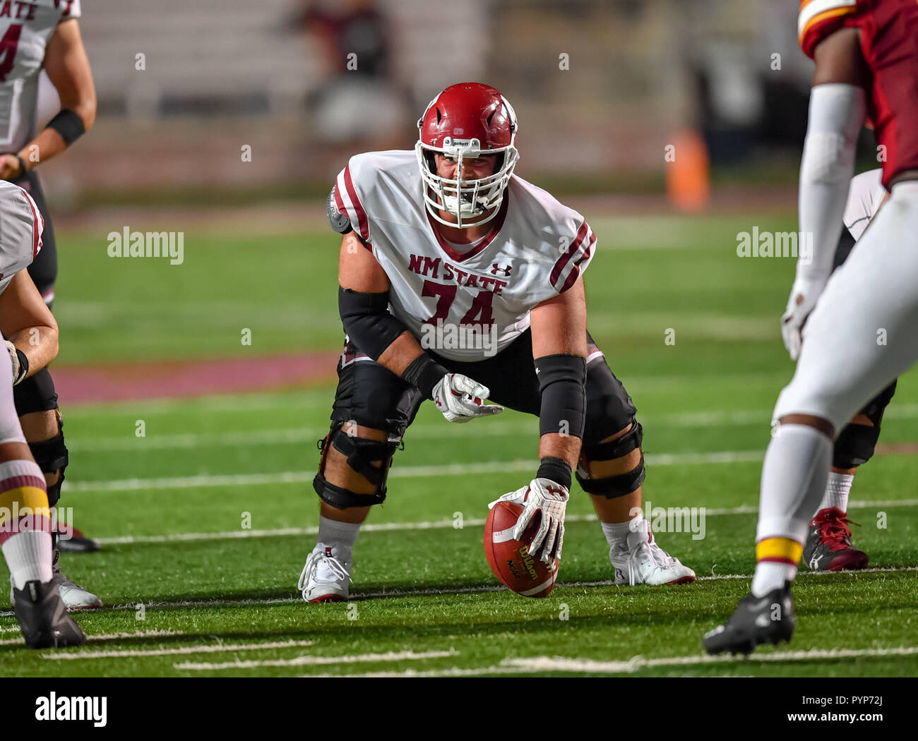 October 27, 2018 San Marcos, TX...New Mexico State center, Jamin Smith ...