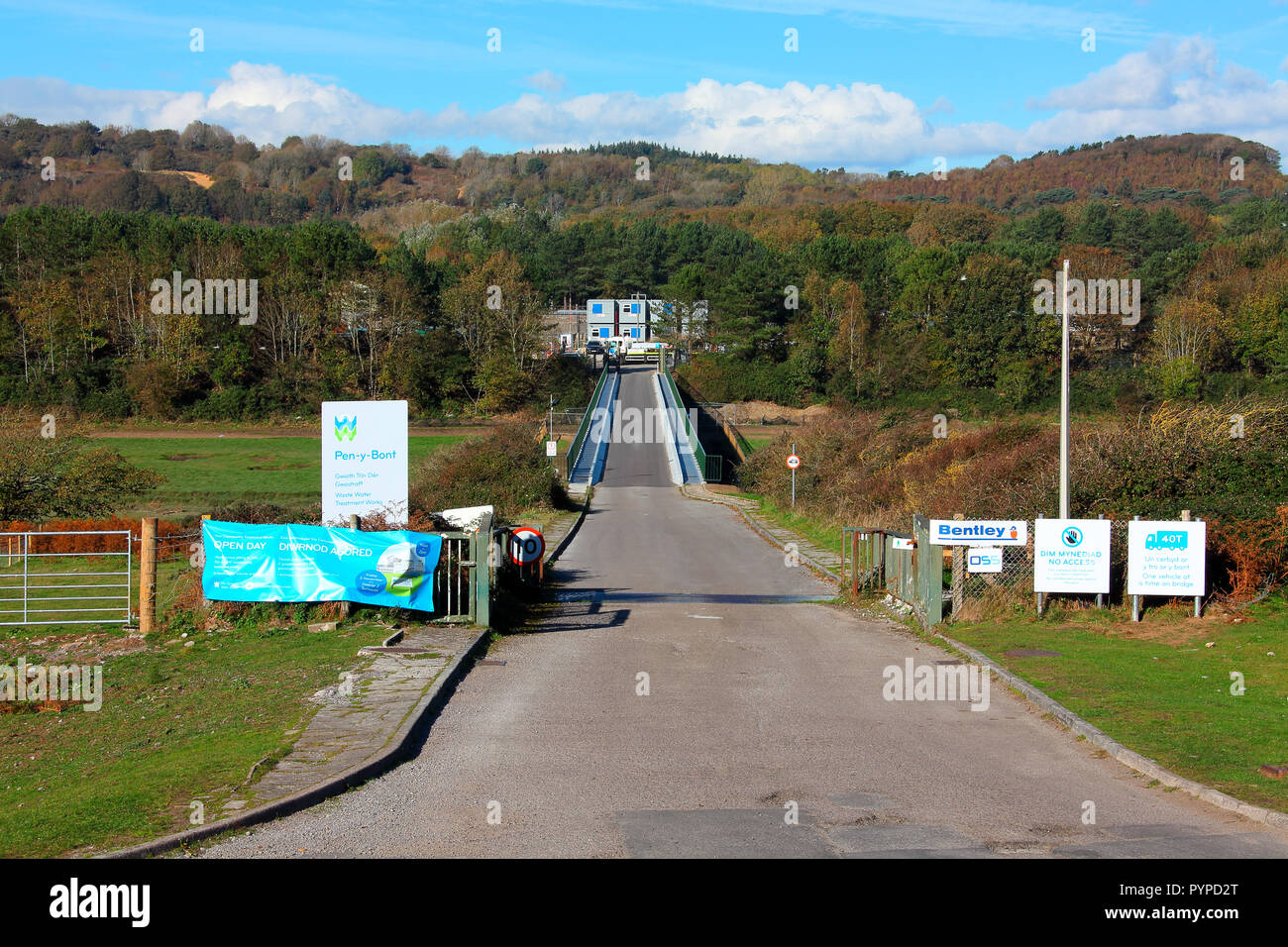 The entrance to Pen-y-bont community treatment works at Ogmore via an ...