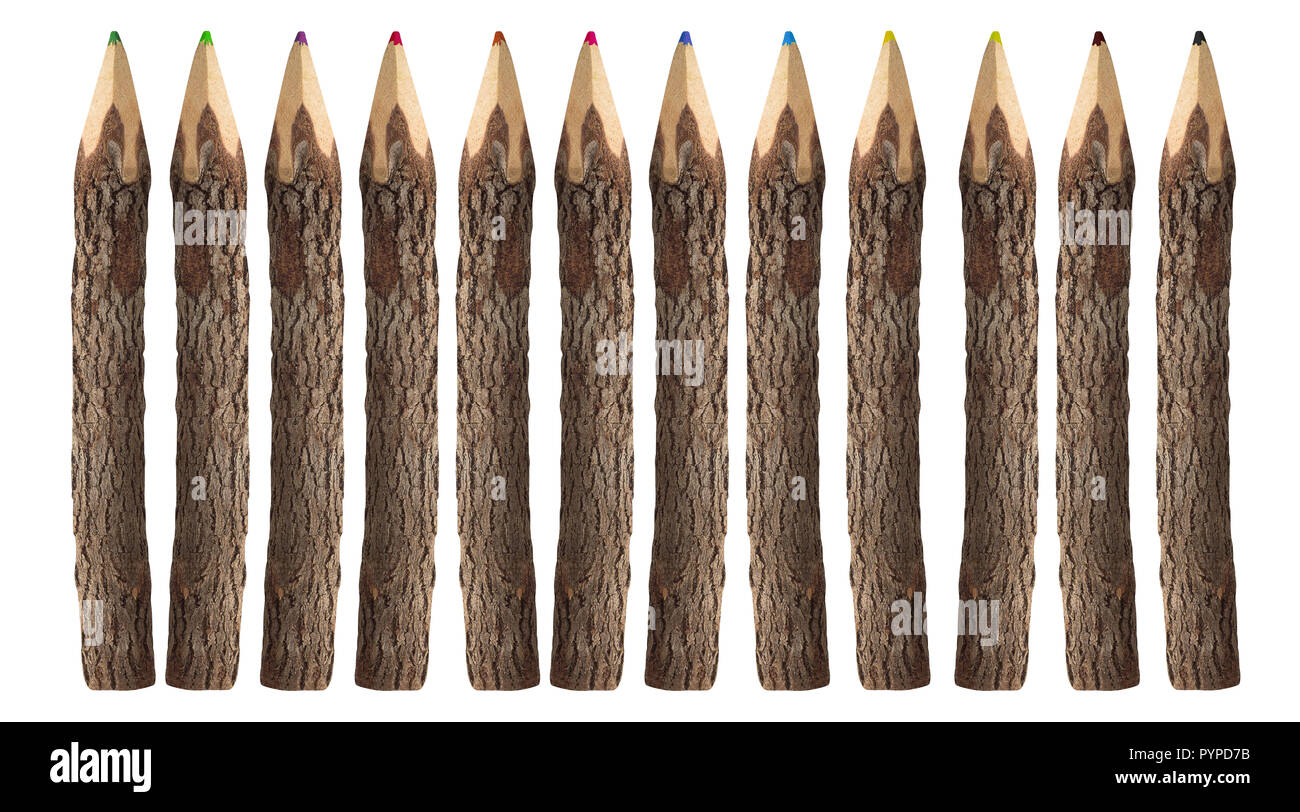 Isolate group of color pencil on white background, ecology concept ...