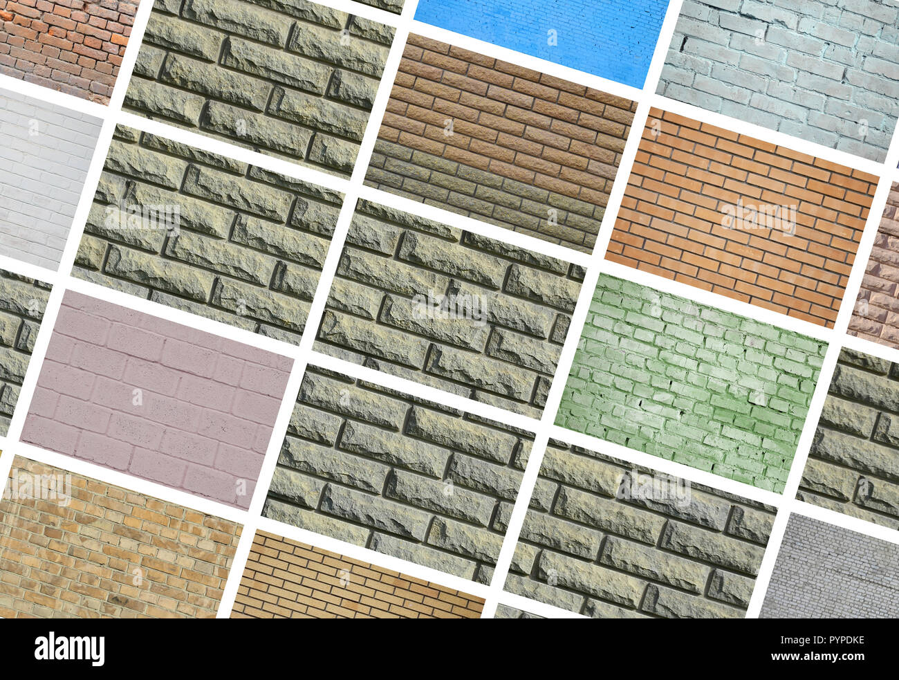 A collage of many pictures with fragments of brick walls of different ...