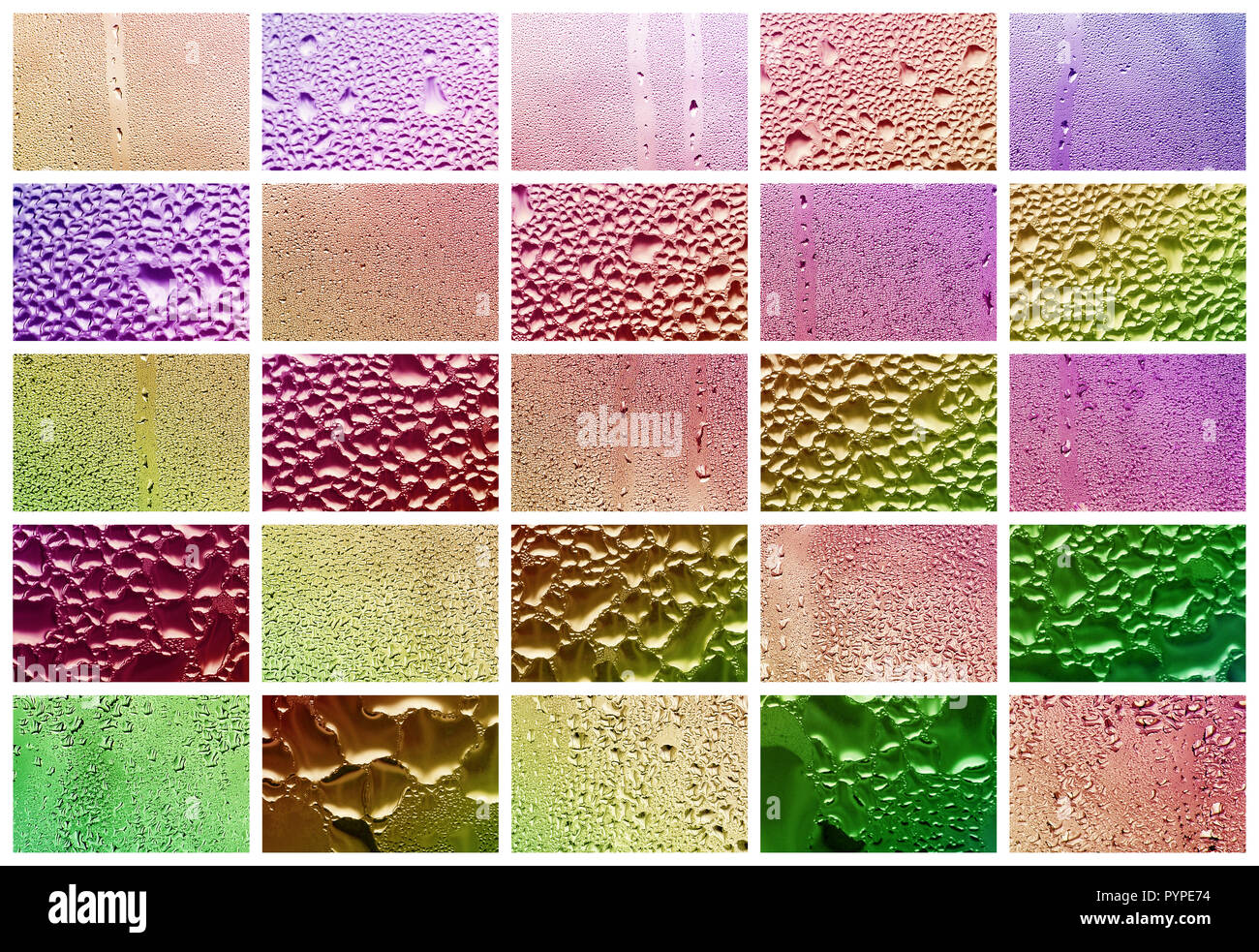 A collage of many different fragments of glass, decorated with rain ...