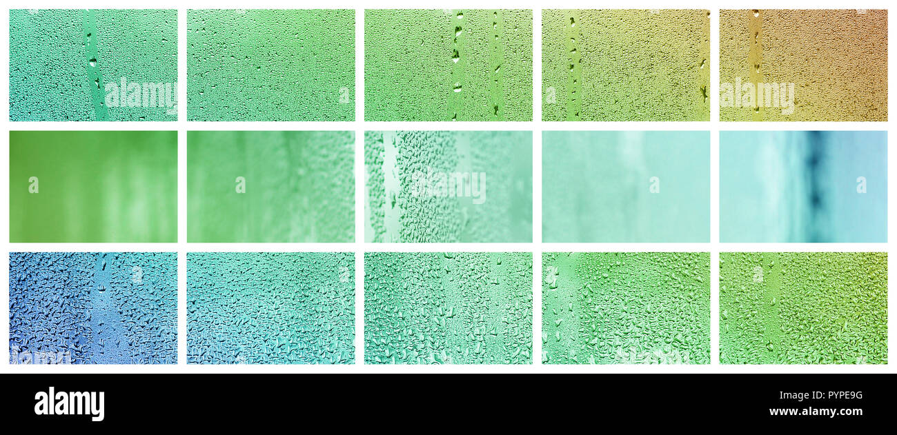 A collage of many different fragments of glass, decorated with rain ...