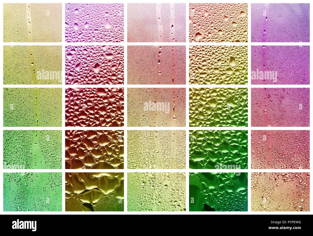 A collage of many different fragments of glass, decorated with rain ...