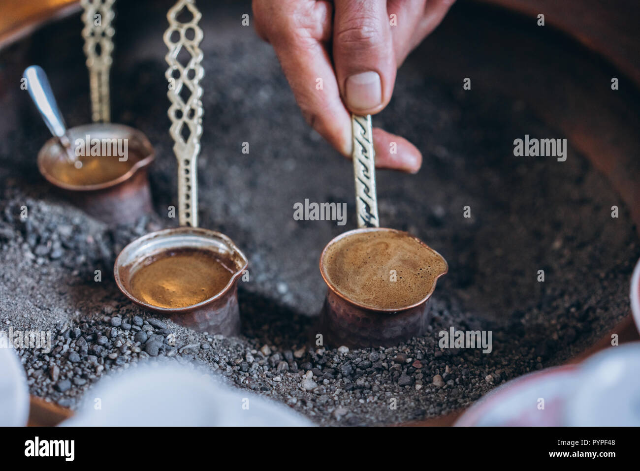 traditional coffee in the Turks, close view Stock Photo - Alamy