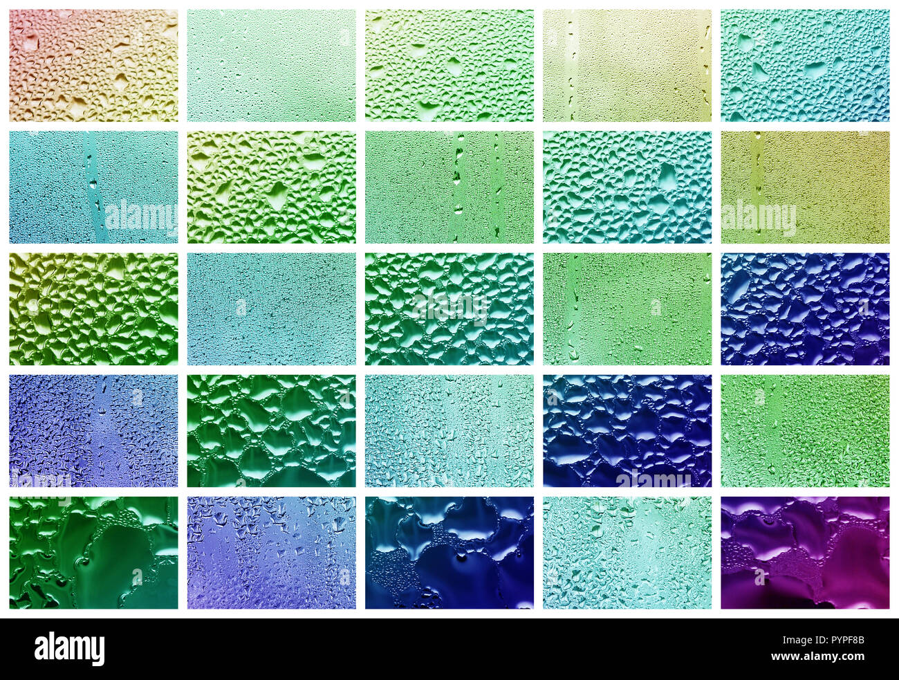A collage of many different fragments of glass, decorated with rain ...