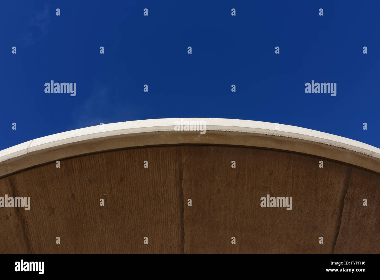 Precast concrete shelter curved roof detail with blue sky on Cleveleys ...