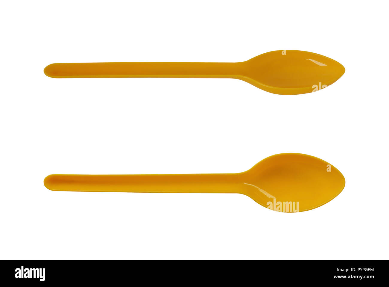 Isolate plastic yellow spoon on white background Stock Photo - Alamy