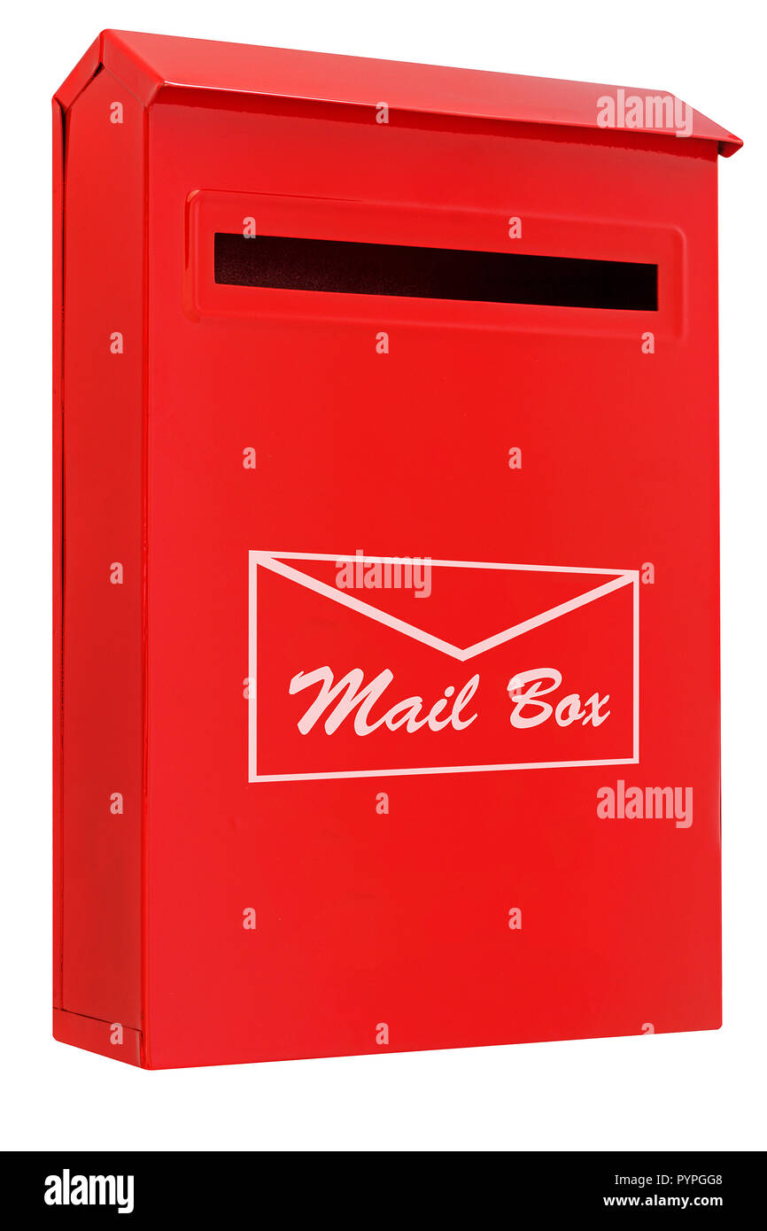 Red mail box on white background, side view Stock Photo - Alamy