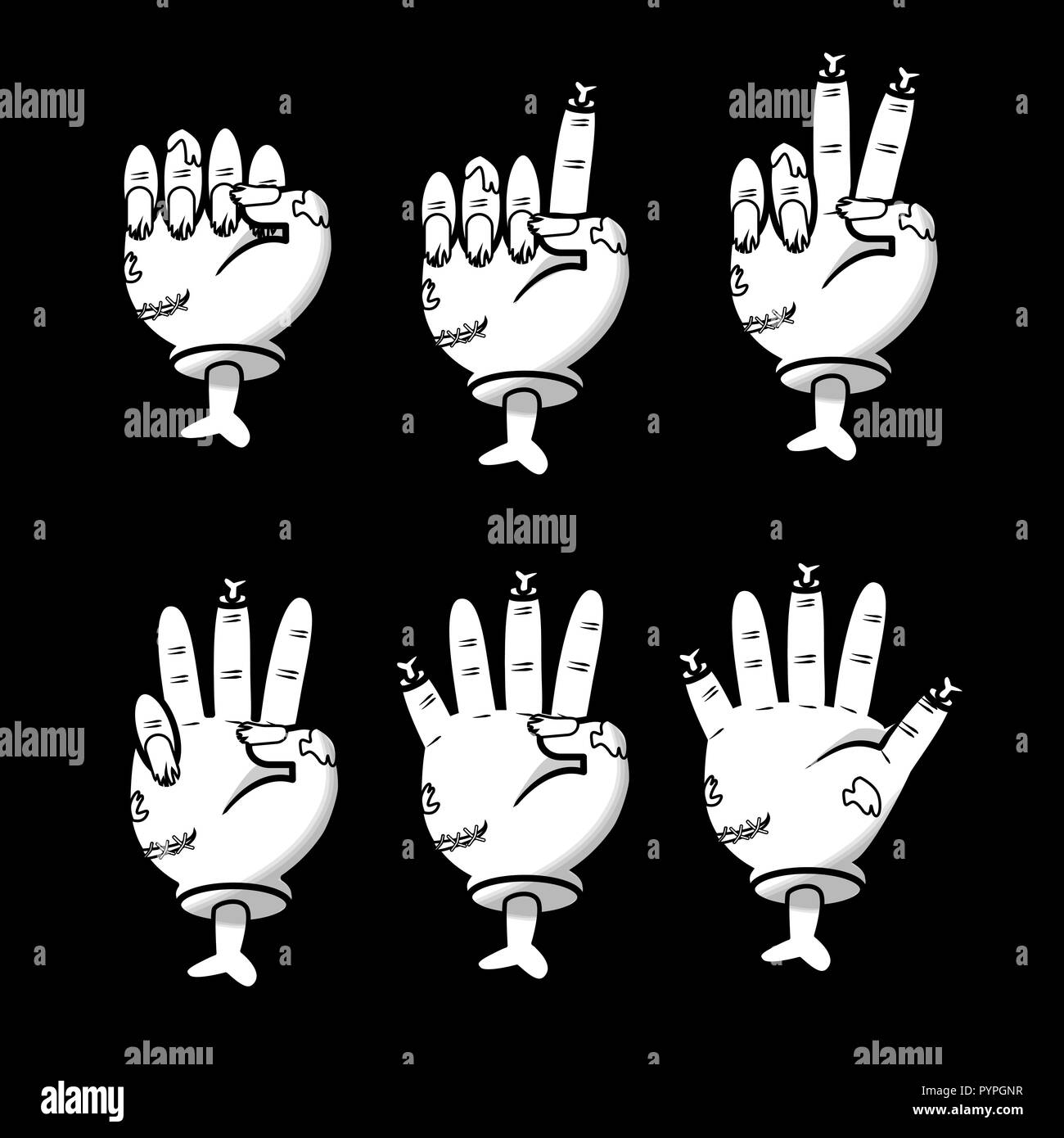 Zombie counting hand gesture set. Halloween counting hand sign from ...