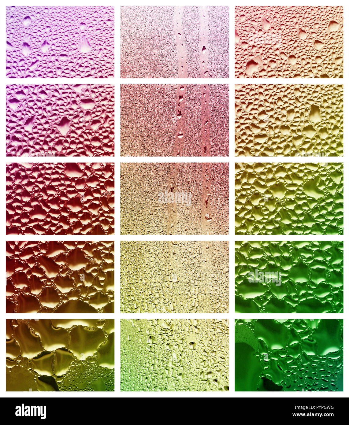 A collage of many different fragments of glass, decorated with rain ...
