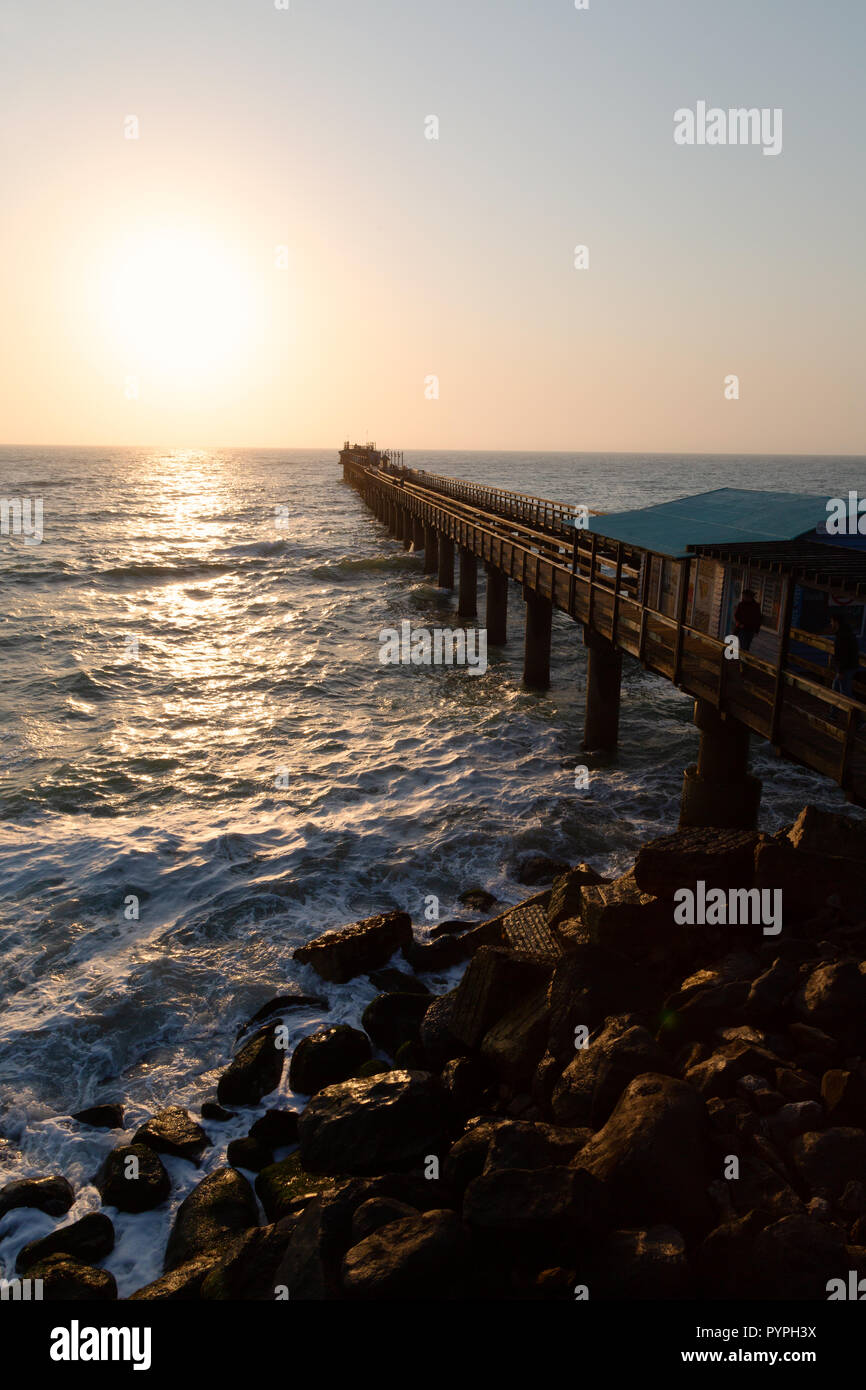 Namibia sunset - the jetty at sunset, on the atlantic coast at ...