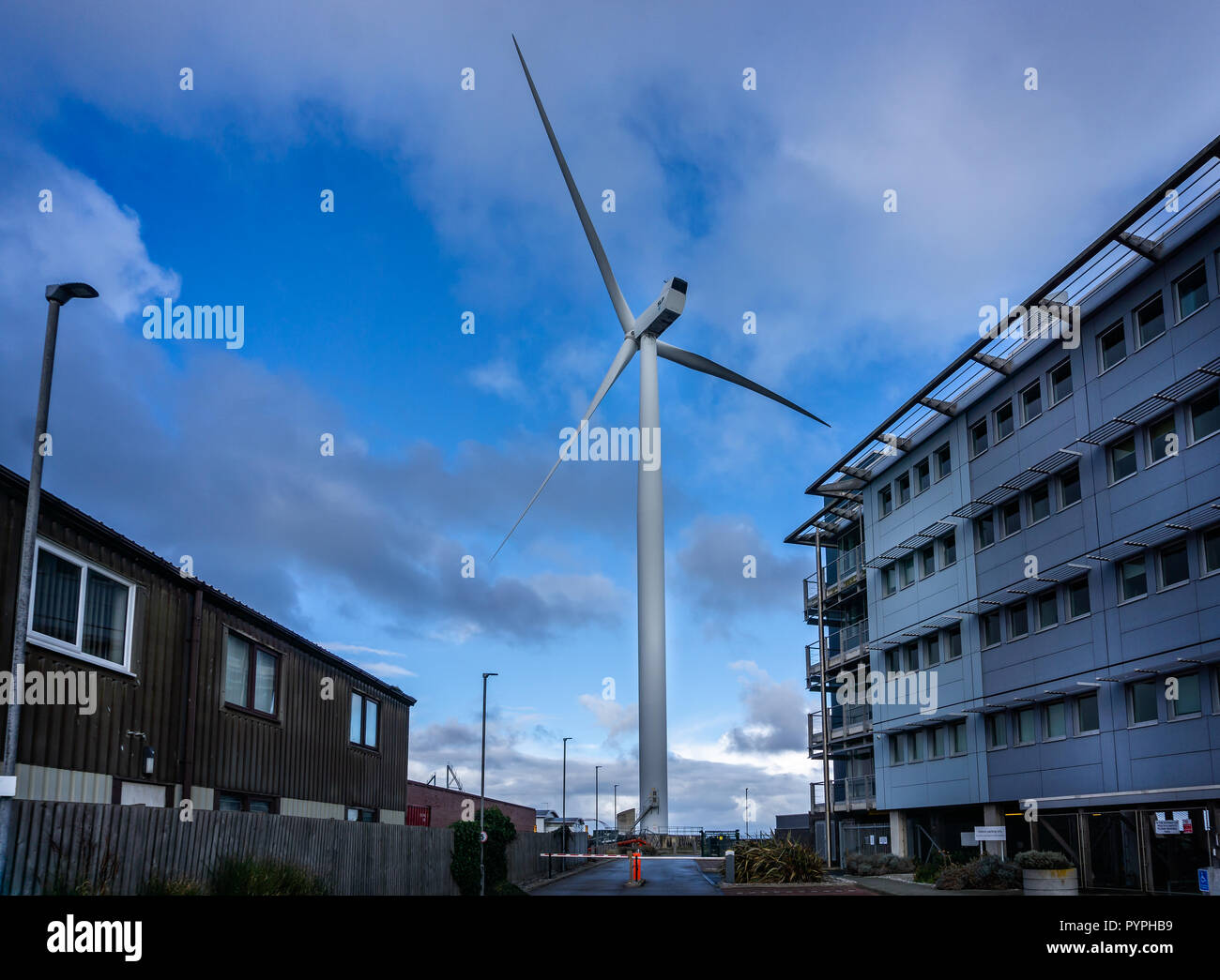 Wind turbine on Lowestoft seafront in Lowestoft, Suffolk, UK on 27 ...