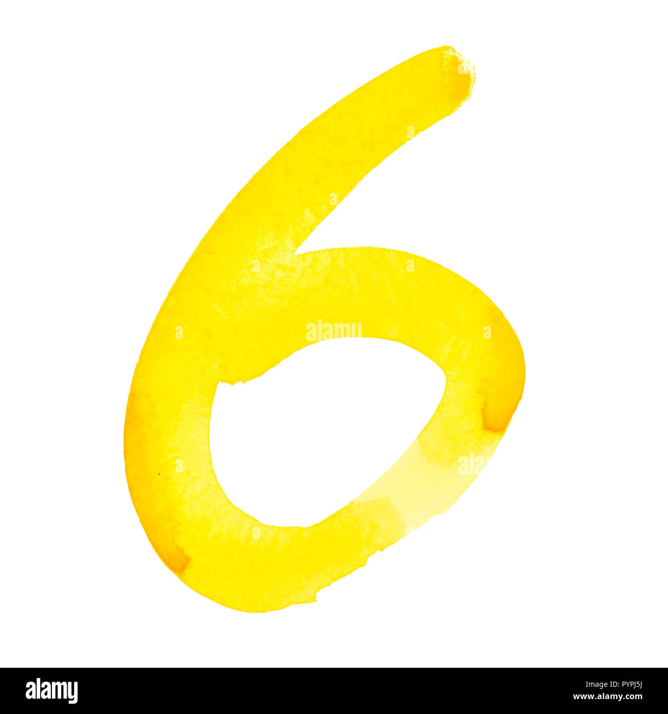 Six - Hand painted yellow watercolor numbers Stock Photo - Alamy