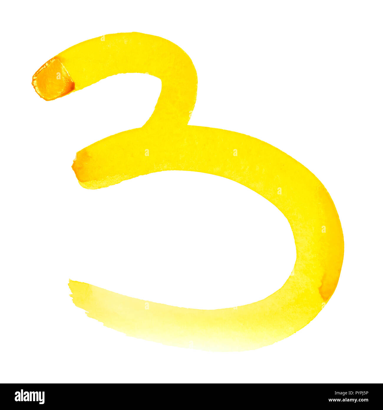 Three - Hand painted yellow watercolor numbers Stock Photo - Alamy