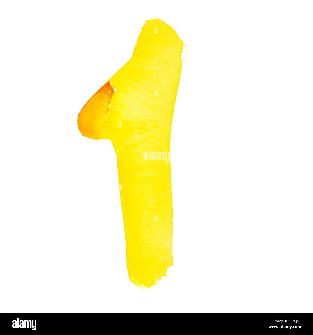One - Hand painted yellow watercolor numbers Stock Photo - Alamy