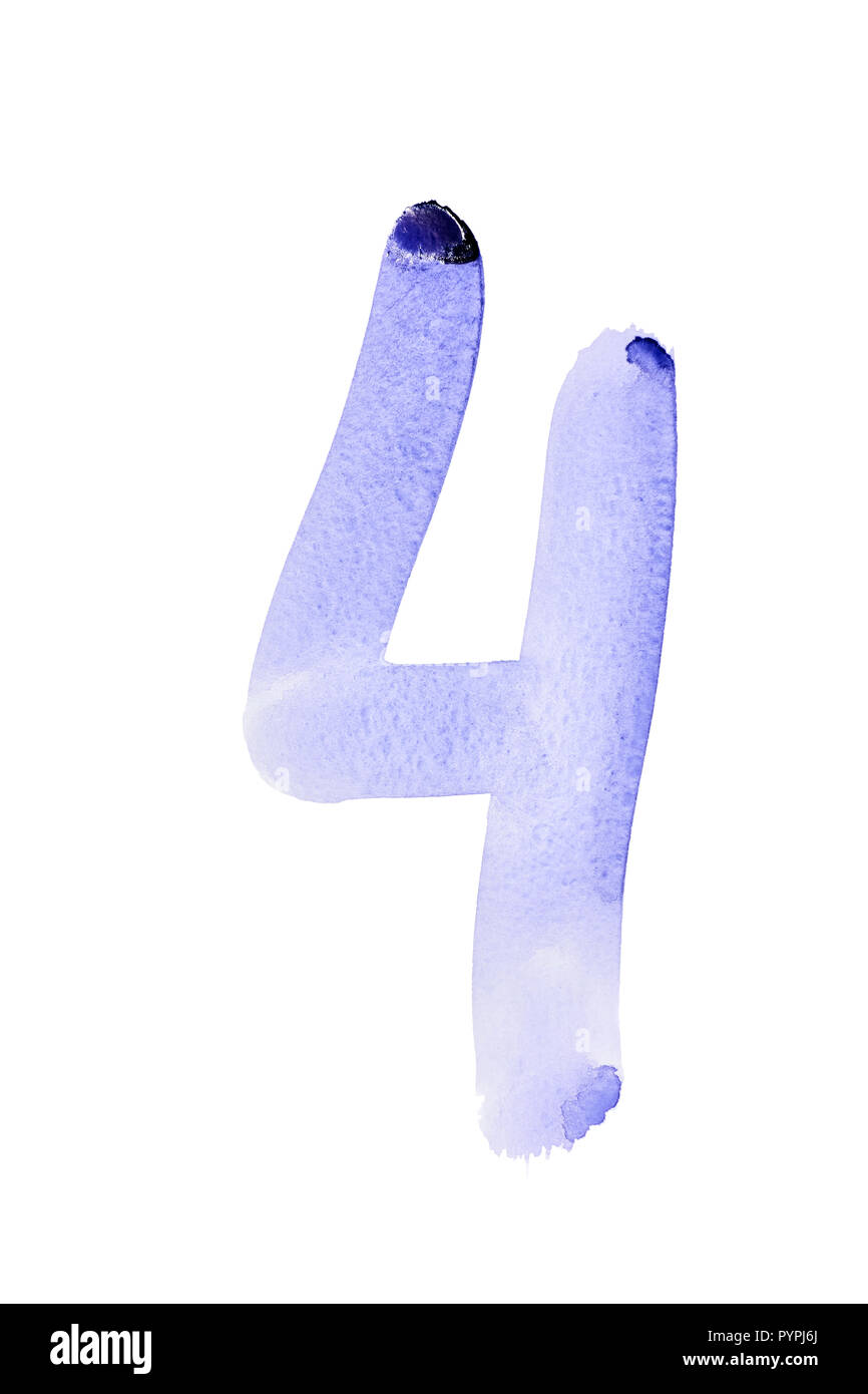 Four - Hand painted blue watercolor numbers Stock Photo - Alamy