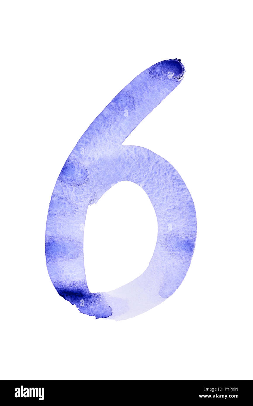Six - Hand painted blue watercolor numbers Stock Photo - Alamy