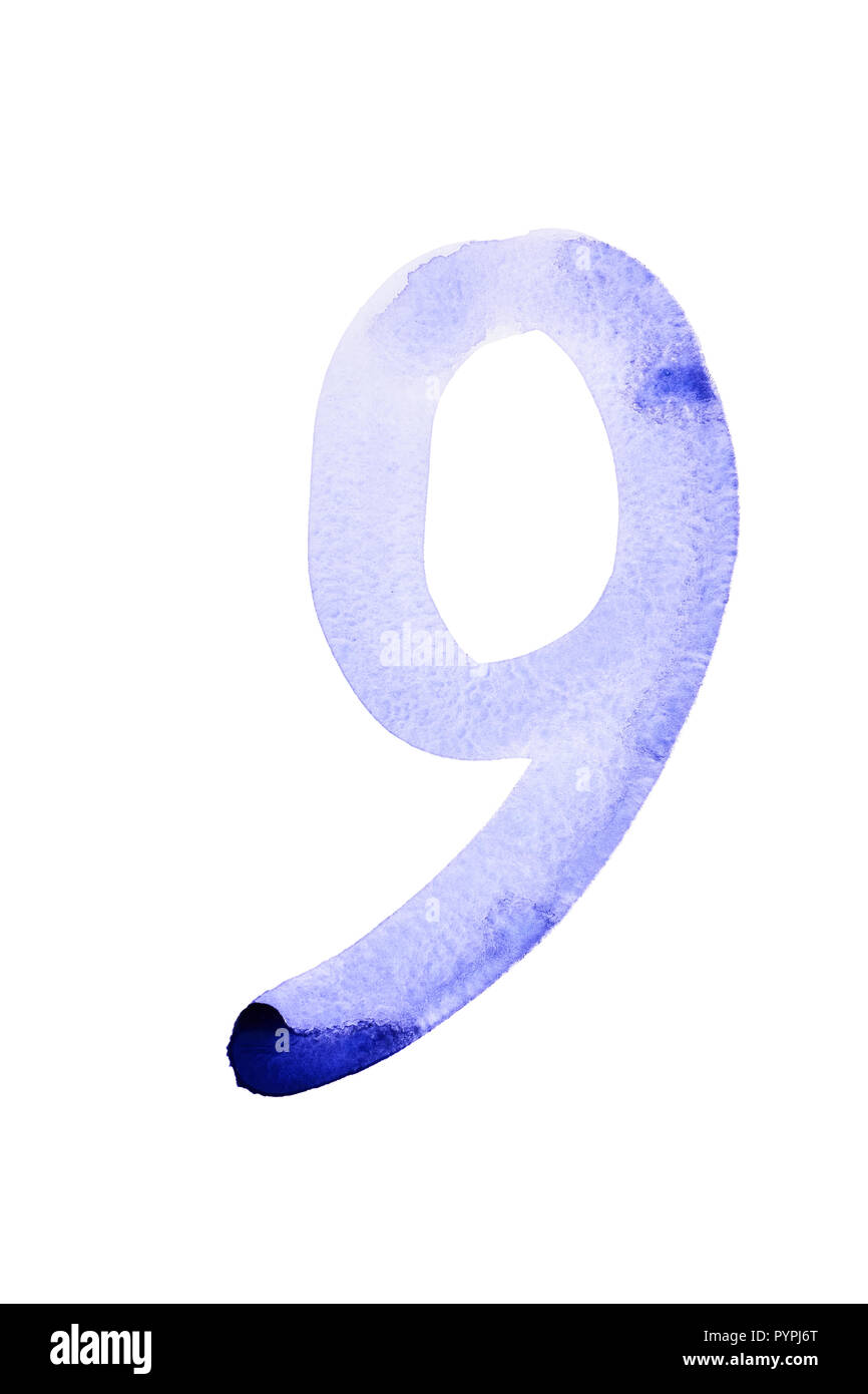 Nine - Hand painted blue watercolor numbers Stock Photo - Alamy