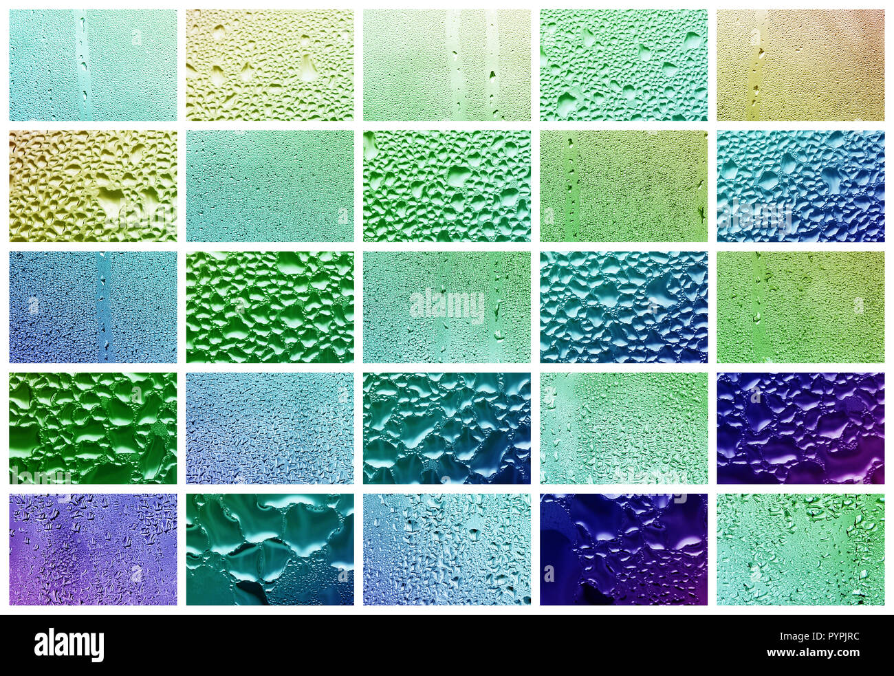 A collage of many different fragments of glass, decorated with rain ...
