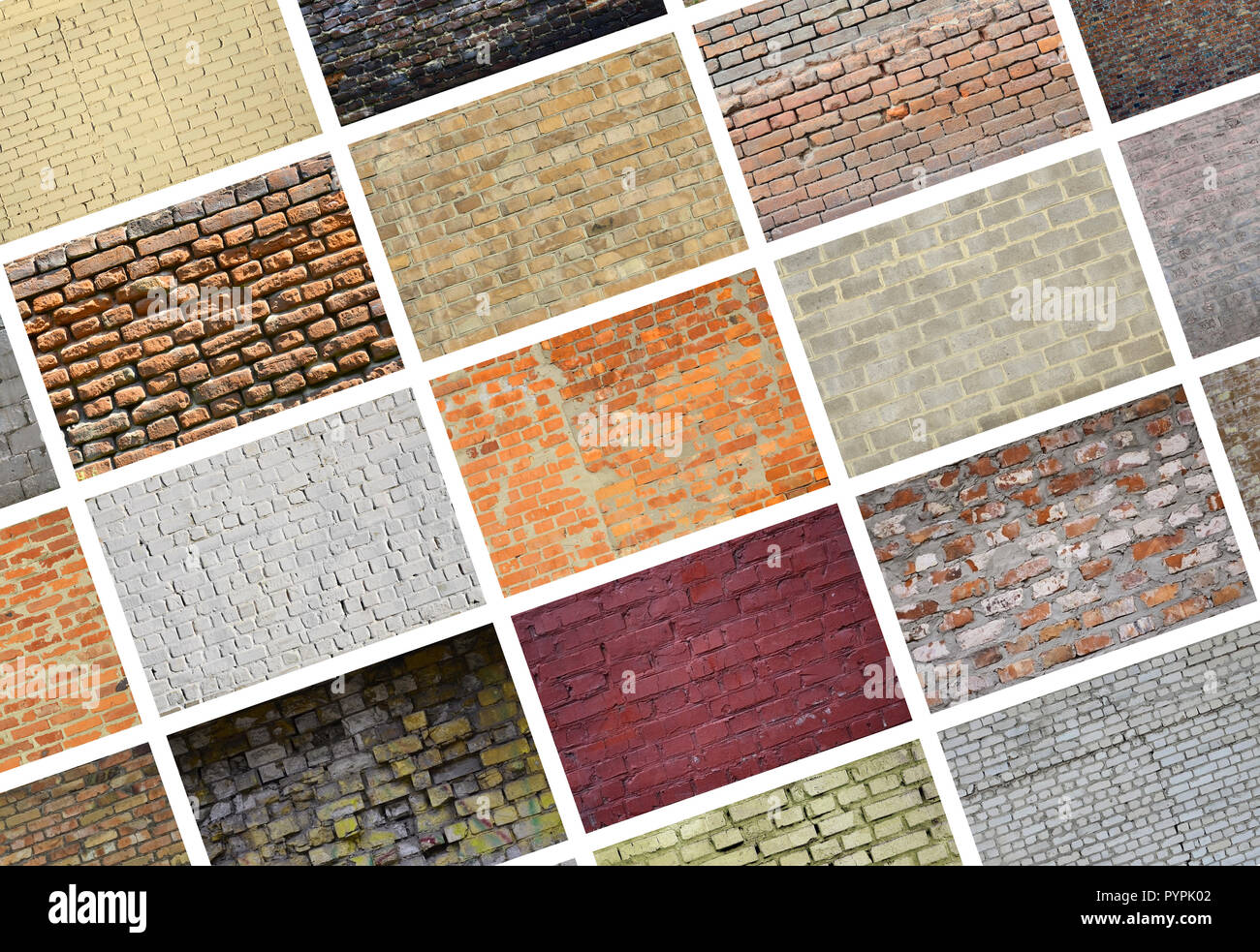 A collage of many pictures with fragments of brick walls of different ...