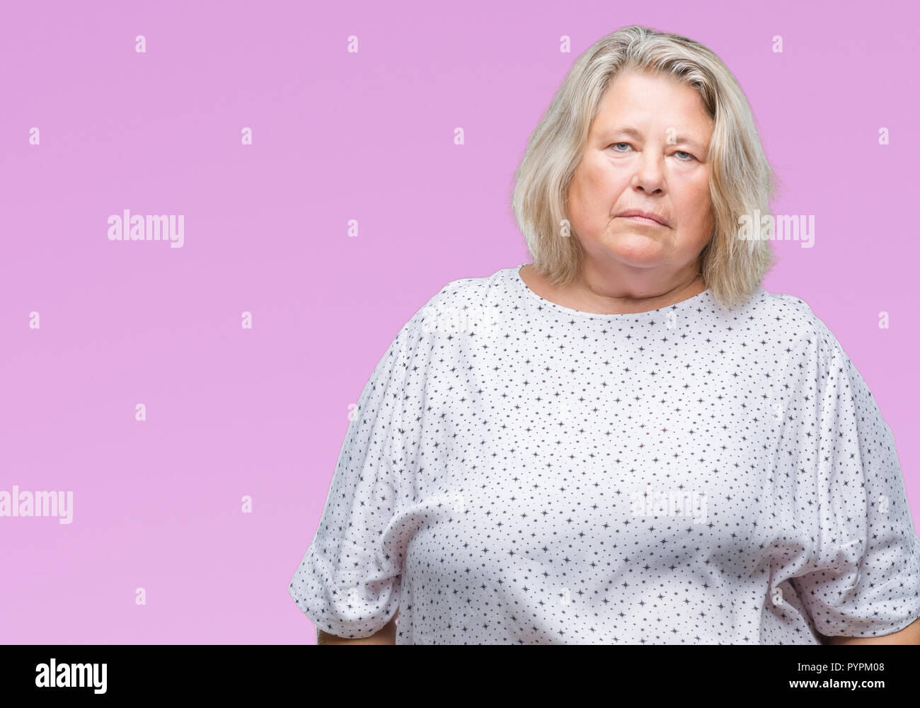 Senior plus size caucasian woman over isolated background depressed and ...