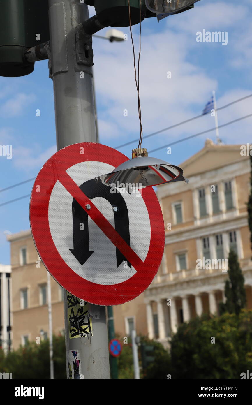 Athens, Greece. 29th Oct, 2018. A traffic light destroyed by hooded ...