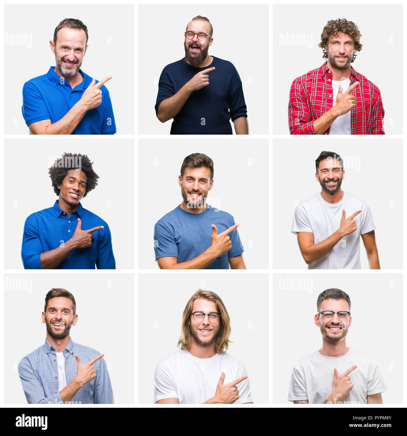 Collage of group of men over white isolated background cheerful with a ...