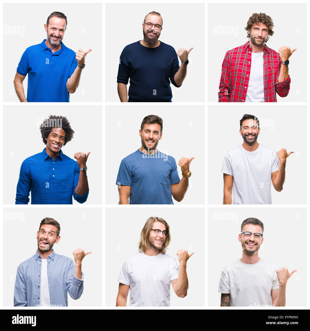 Collage of group of men over white isolated background smiling with ...