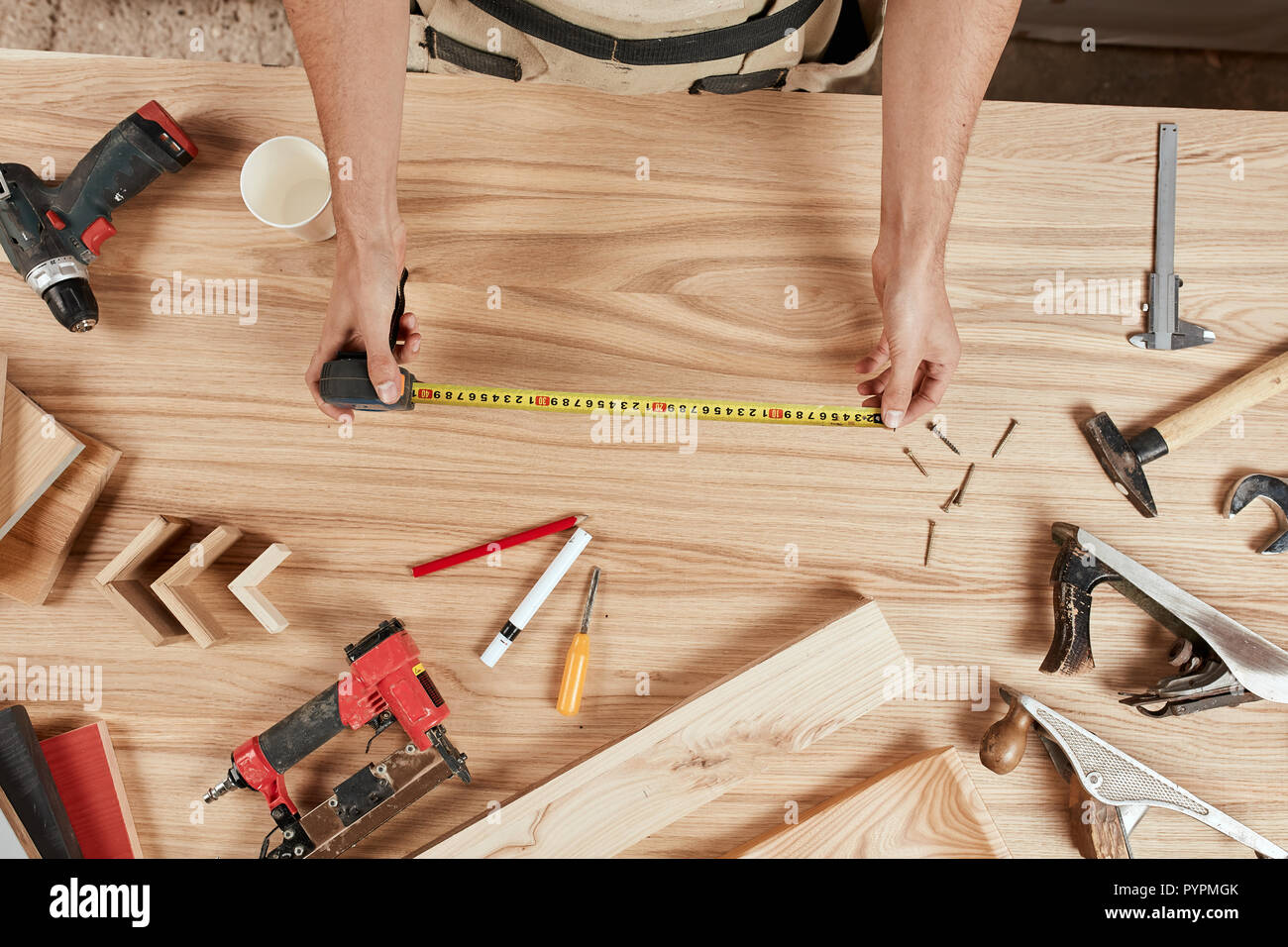 Set of carpenter s tools on wooden background Stock Photo - Alamy