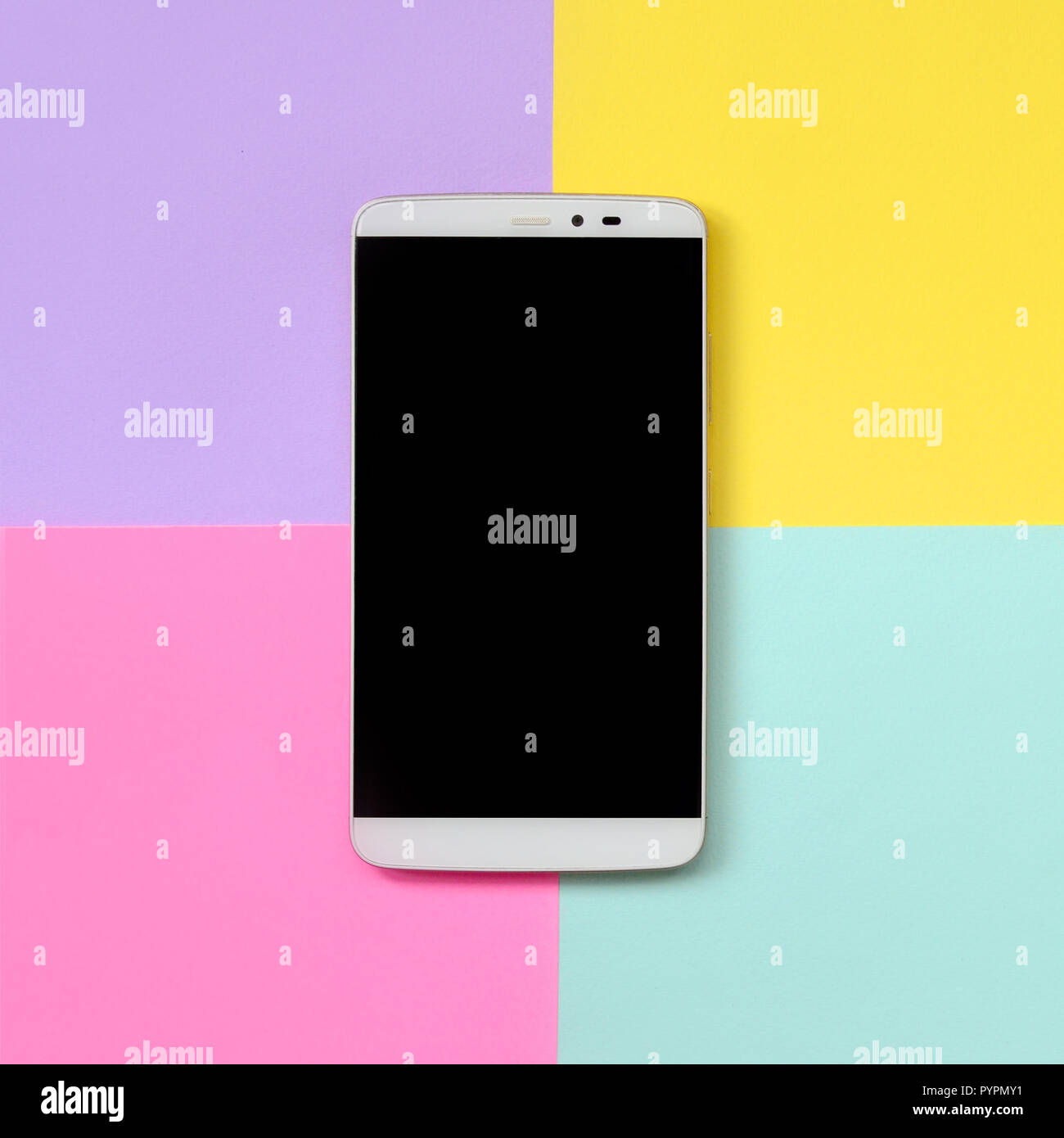 Modern smartphone with black screen on texture background of fashion ...
