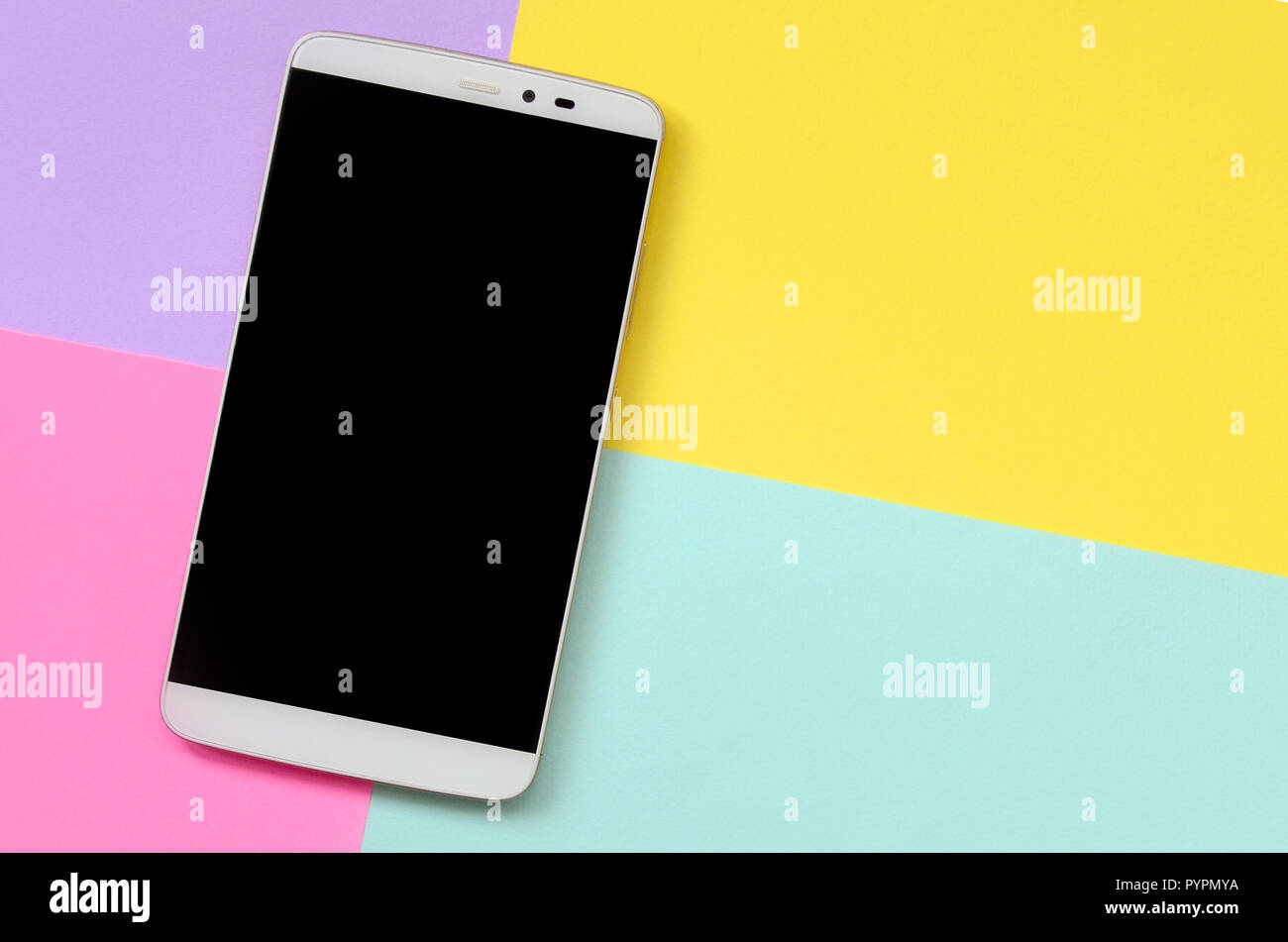 Modern smartphone with black screen on texture background of fashion ...