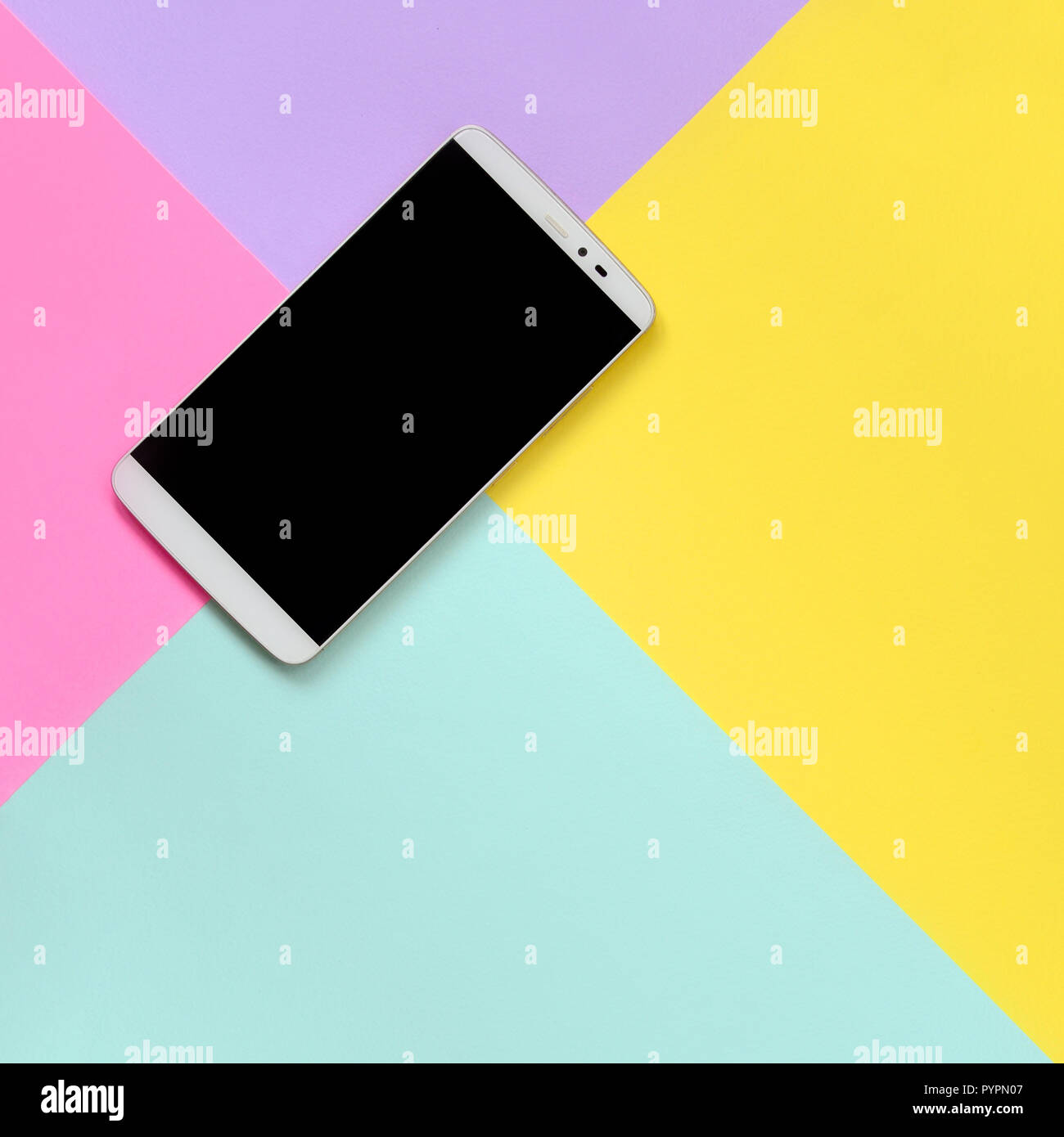 Modern smartphone with black screen on texture background of fashion ...