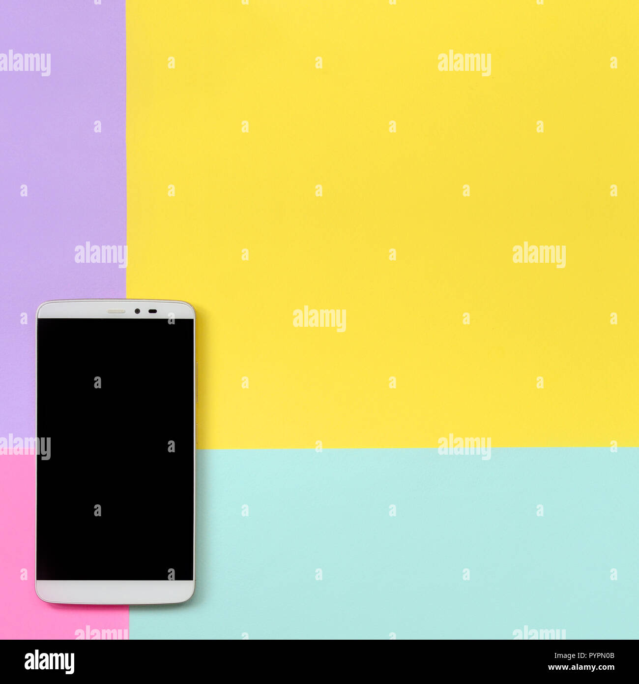 Modern smartphone with black screen on texture background of fashion ...
