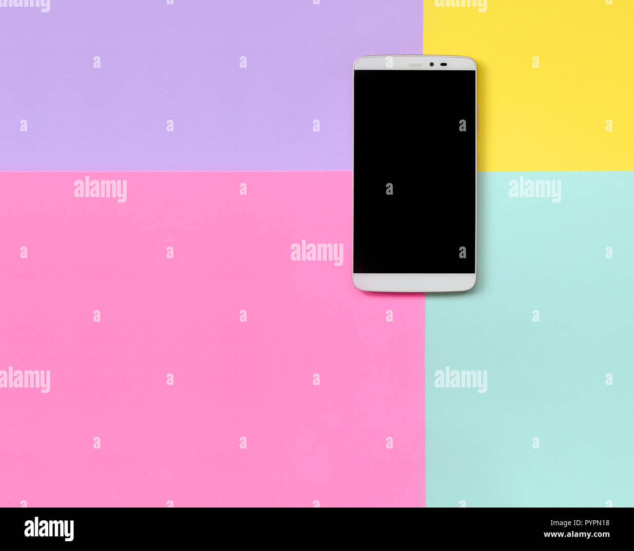 Modern smartphone with black screen on texture background of fashion ...