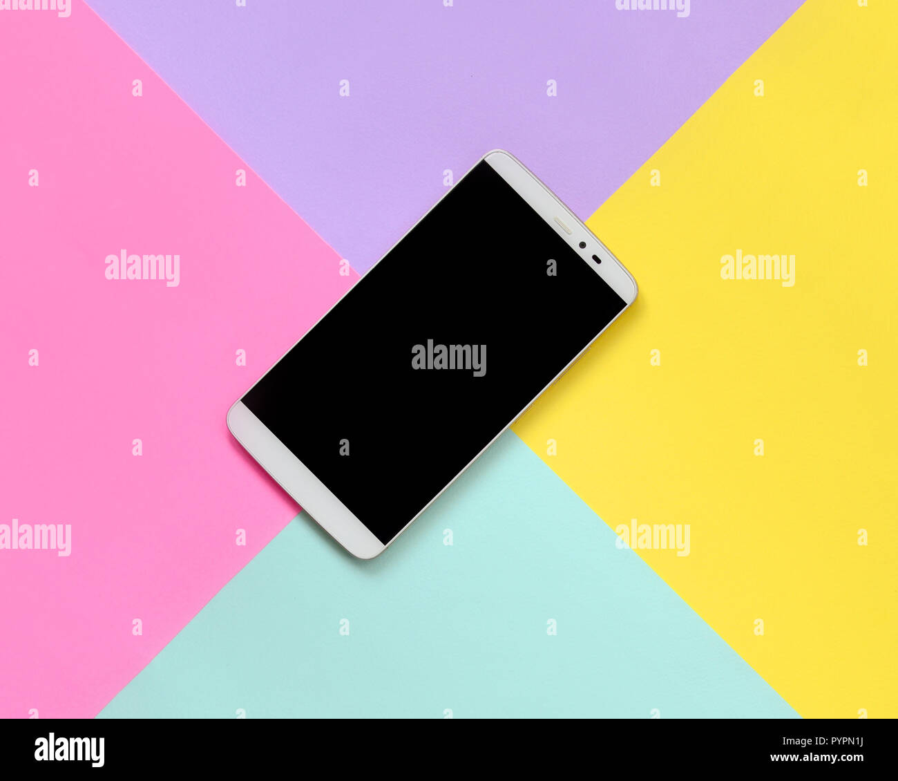 Modern smartphone with black screen on texture background of fashion ...