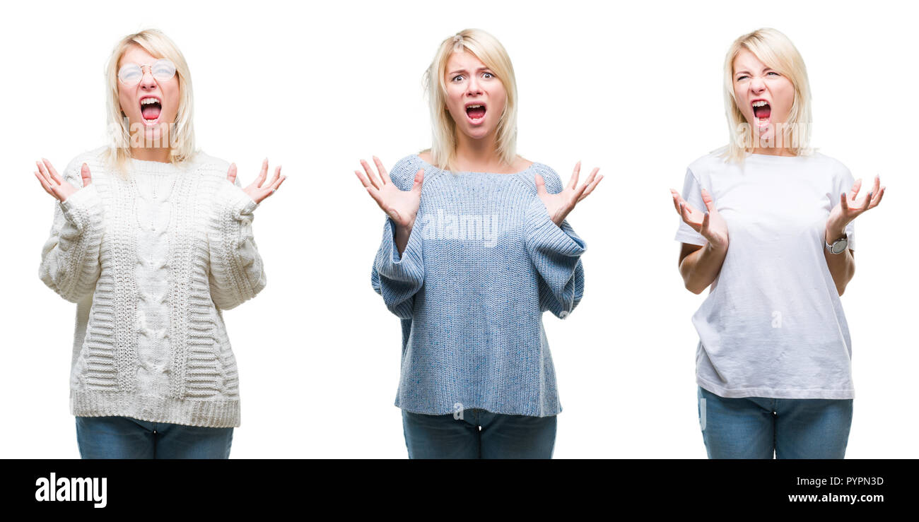 Collage of beautiful blonde woman wearing winter sweater over isolated ...
