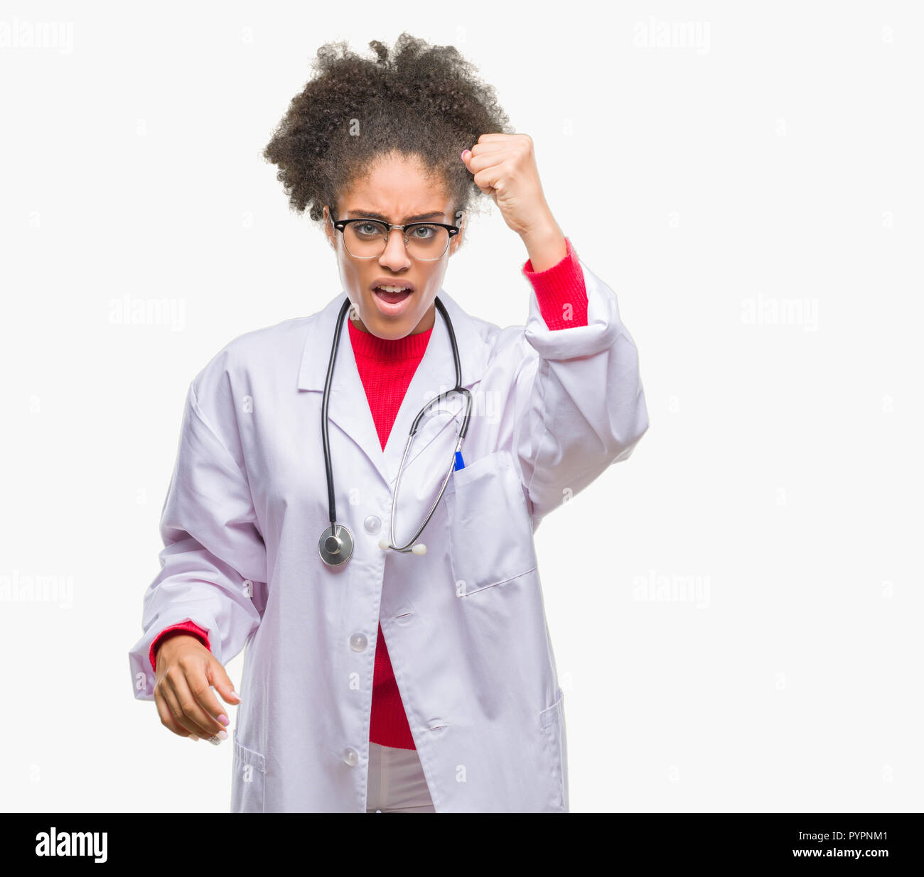 Young afro american doctor woman over isolated background angry and mad ...