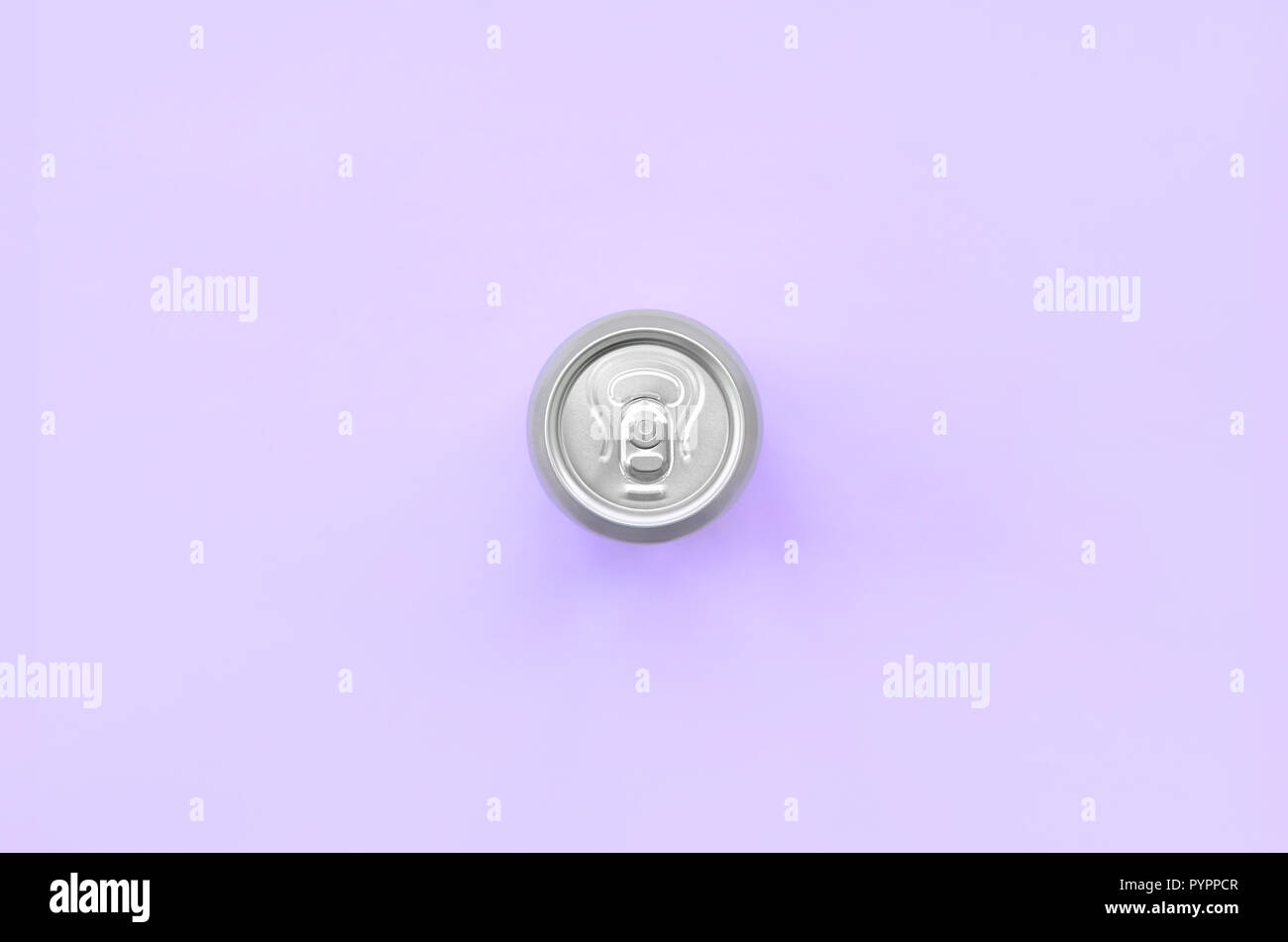 Metallic beer can on texture background of fashion pastel violet color ...