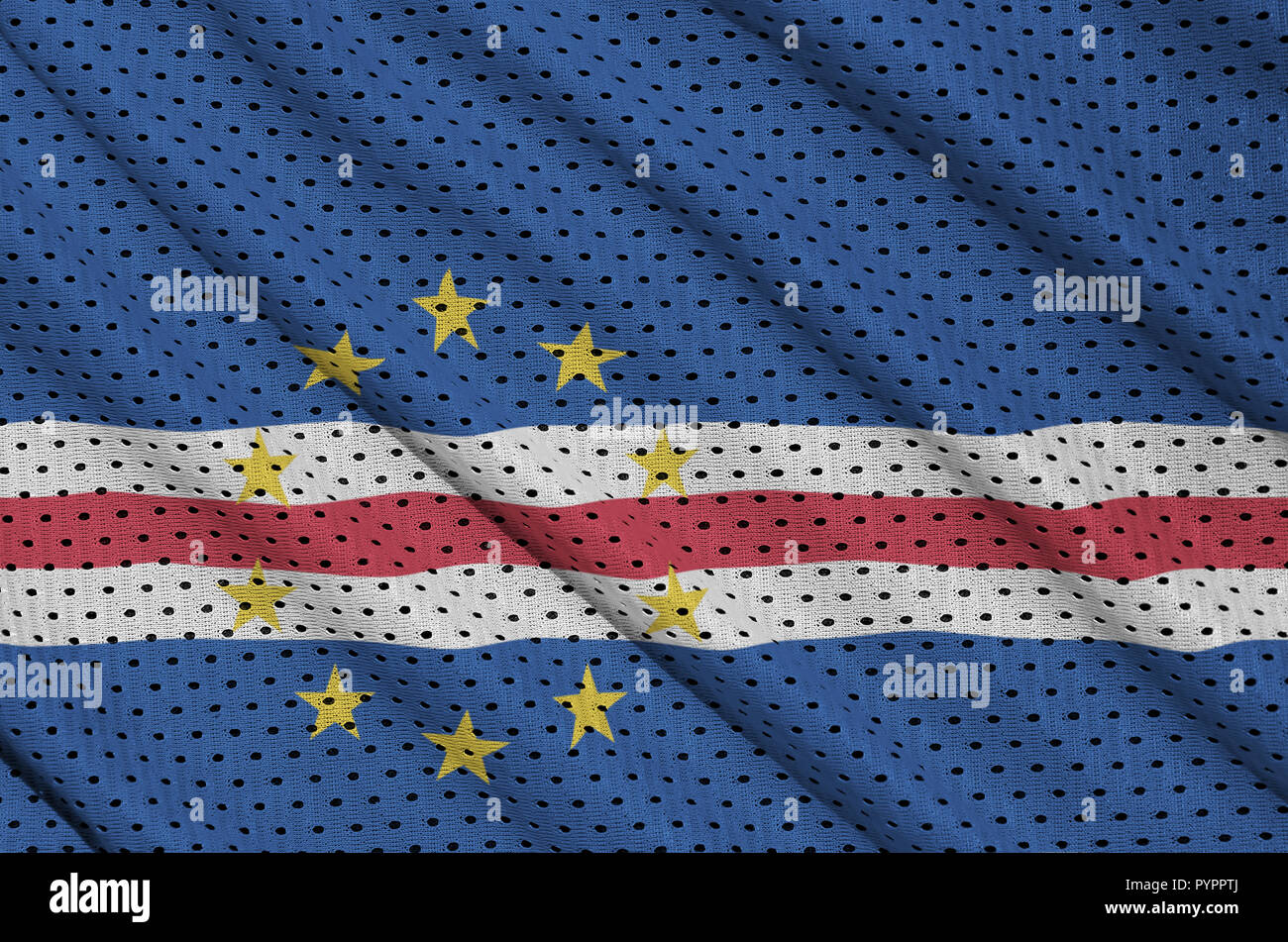 Cabo Verde flag printed on a polyester nylon sportswear mesh fabric ...