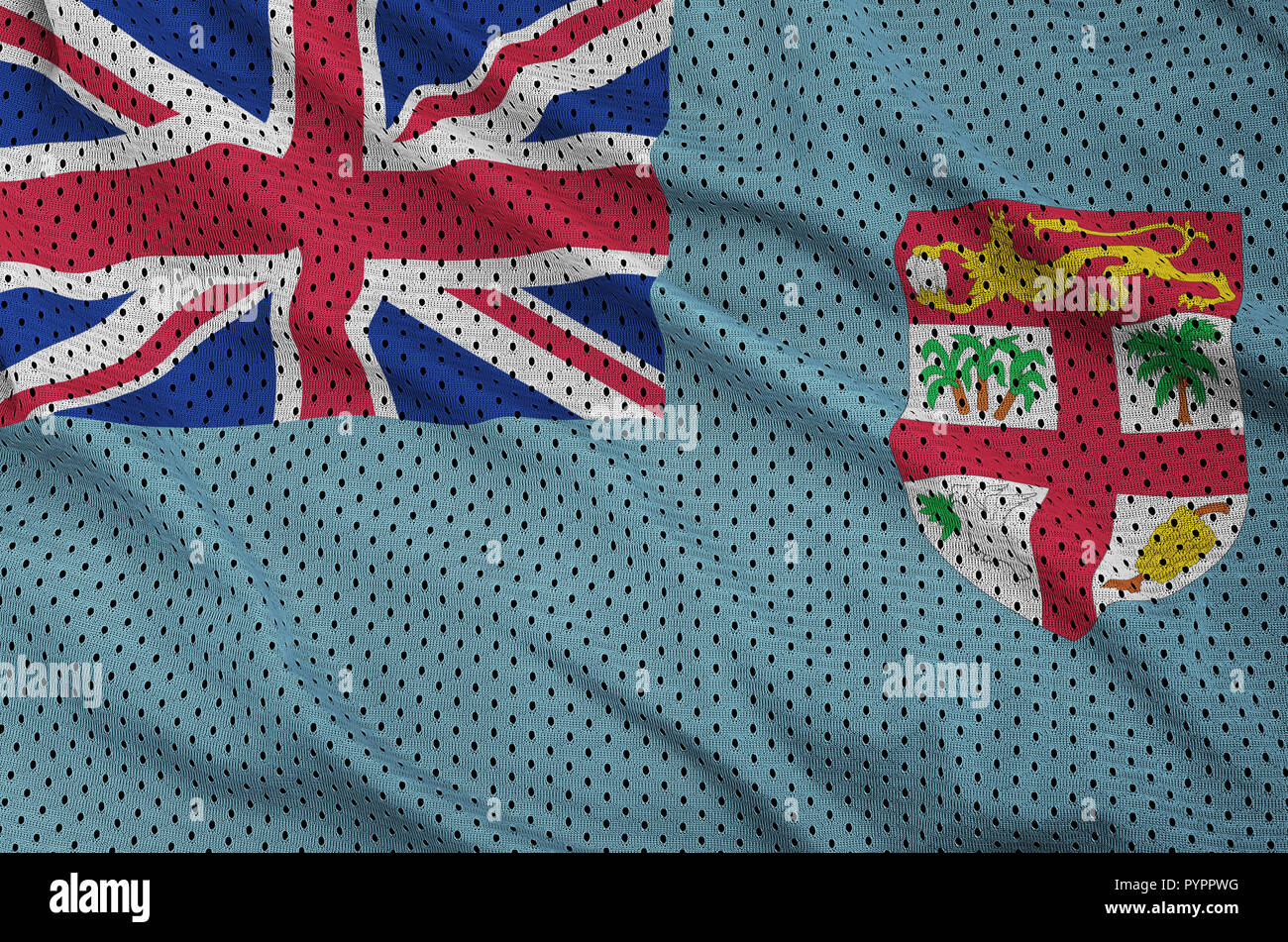 Fiji flag printed on a polyester nylon sportswear mesh fabric with some ...