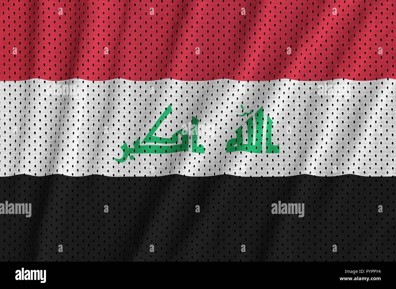 Iraq flag printed on a polyester nylon sportswear mesh fabric with some ...