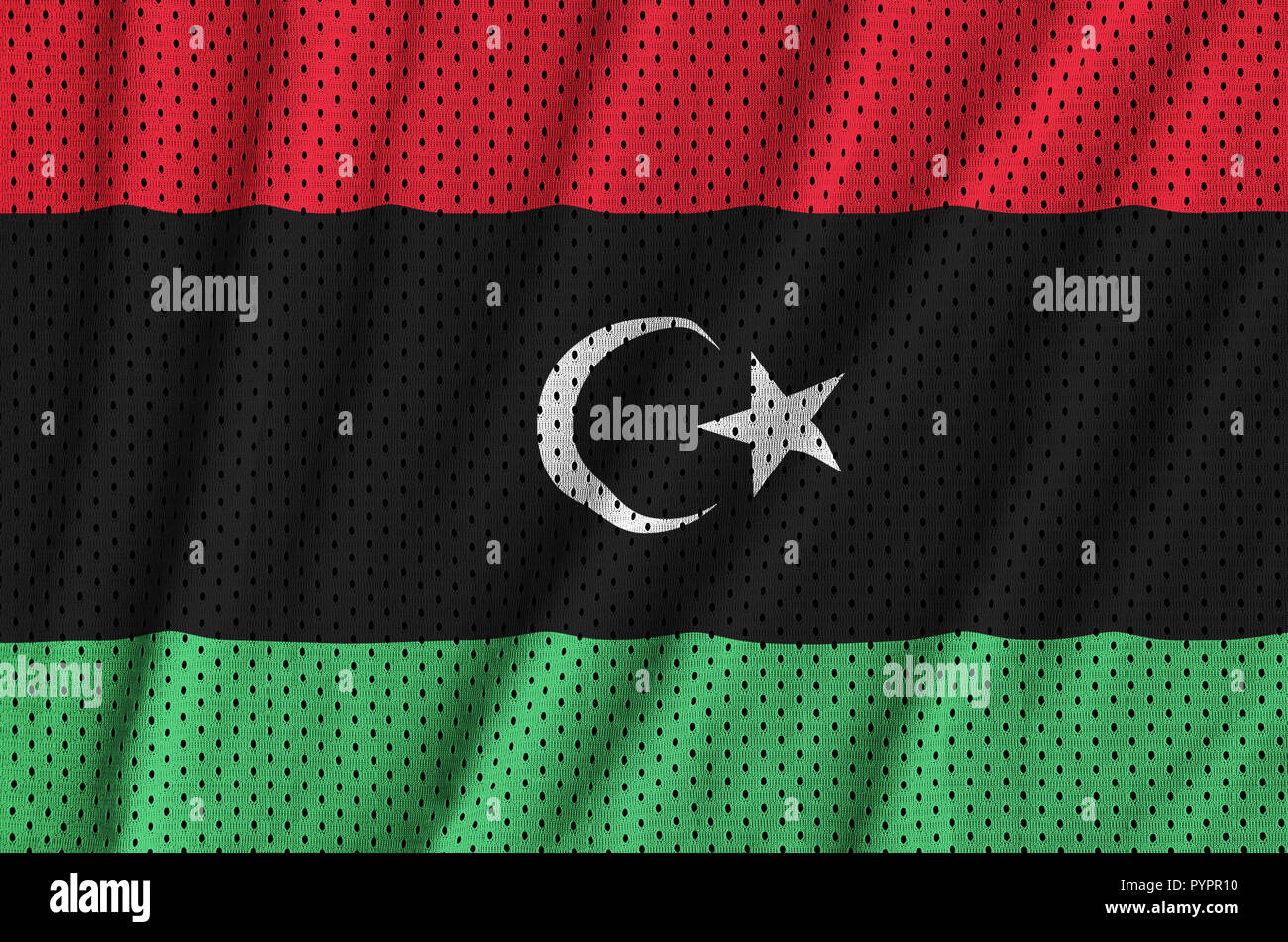 Libya flag printed on a polyester nylon sportswear mesh fabric with ...