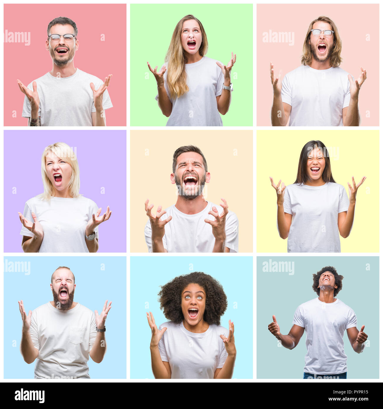 Collage of group people, women and men over colorful isolated ...