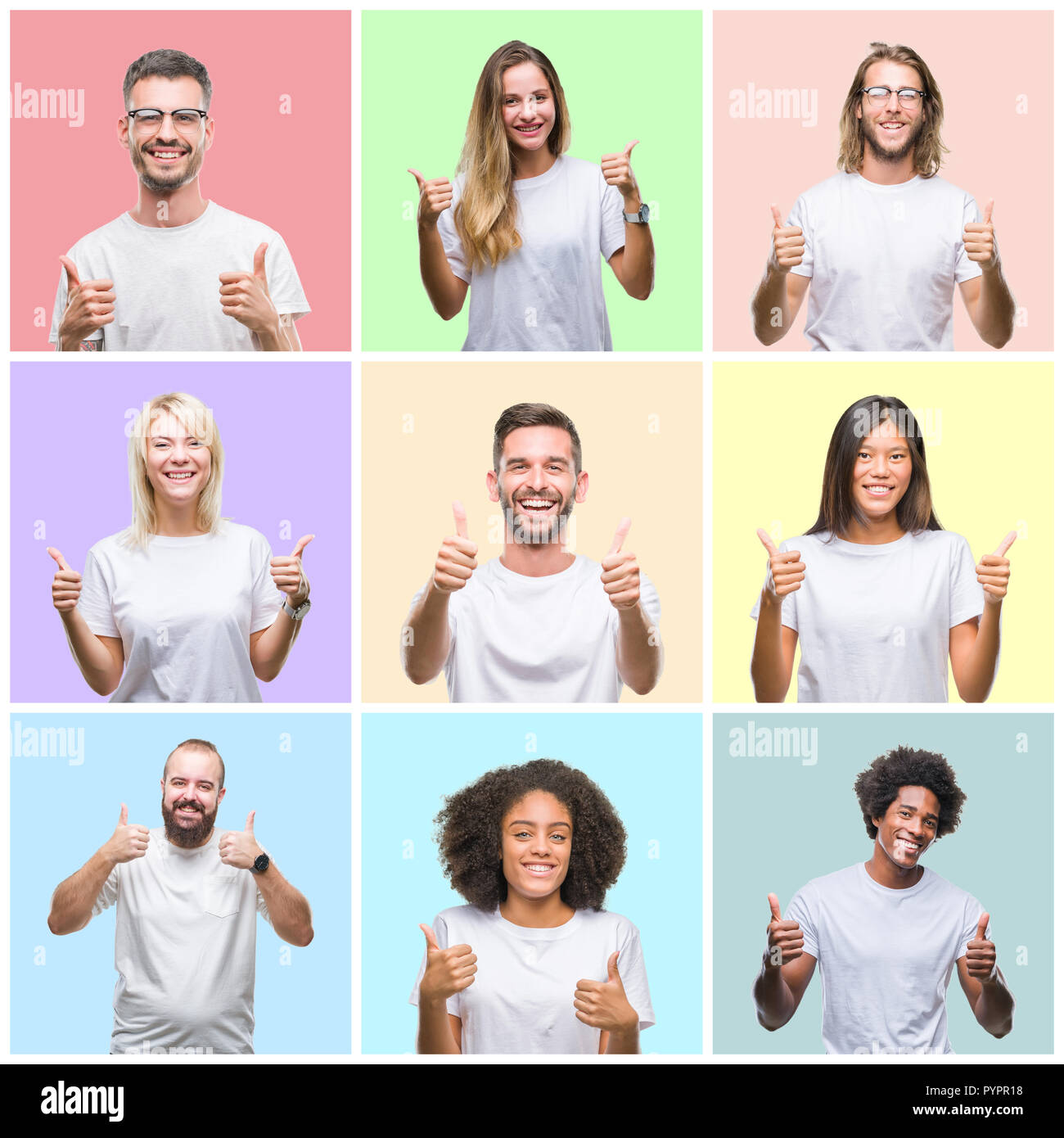 Collage of group people, women and men over colorful isolated ...