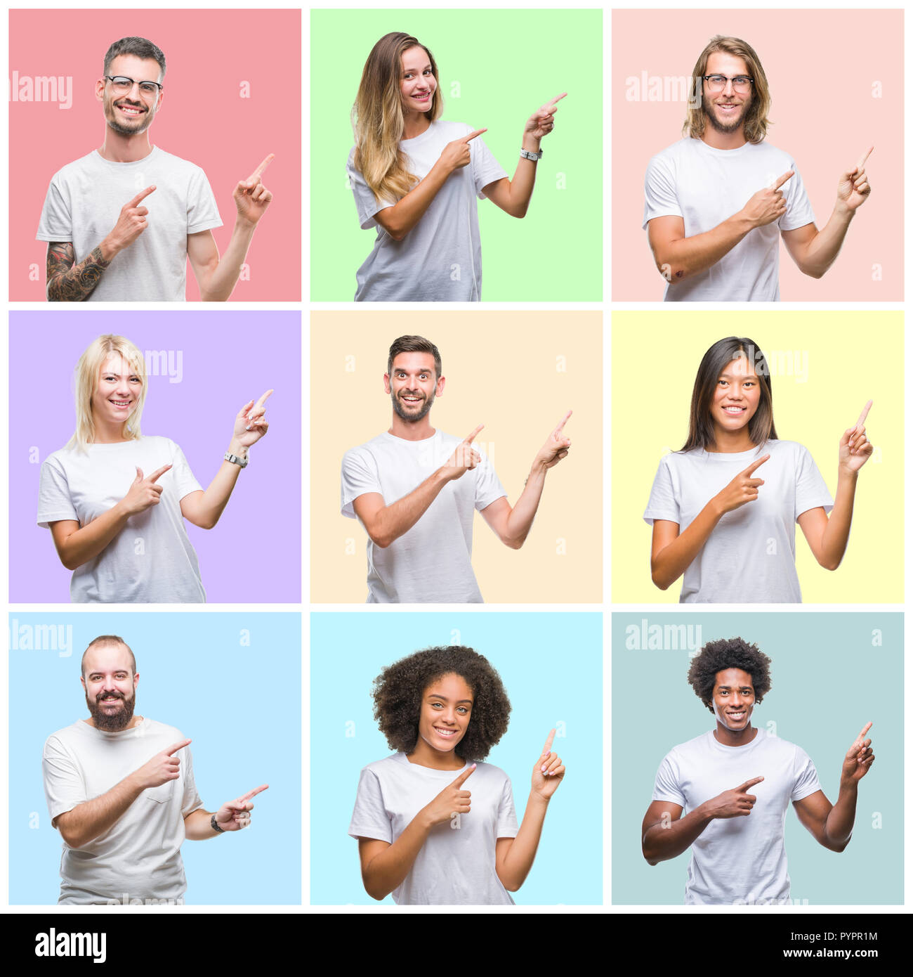 Collage of group people, women and men over colorful isolated ...