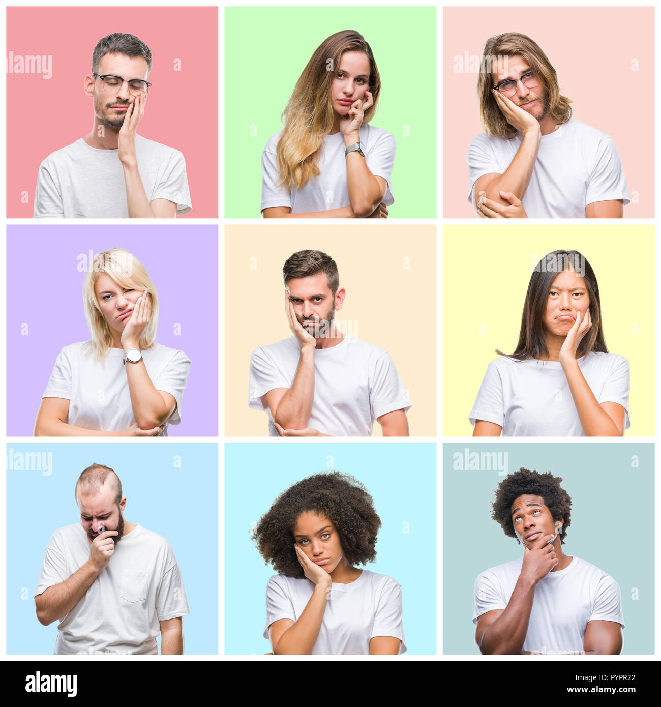 Collage of group people, women and men over colorful isolated ...